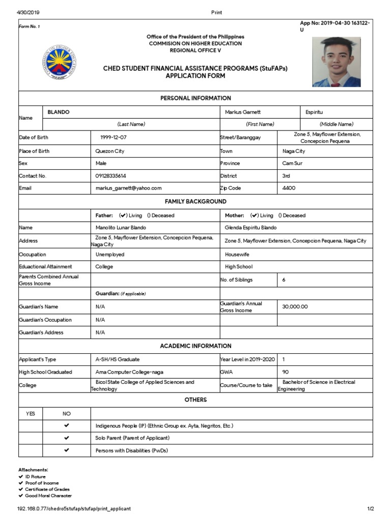 Ched Student Financial Assistance Programs (Stufaps) Application Form | PDF | Legal Guardian ...