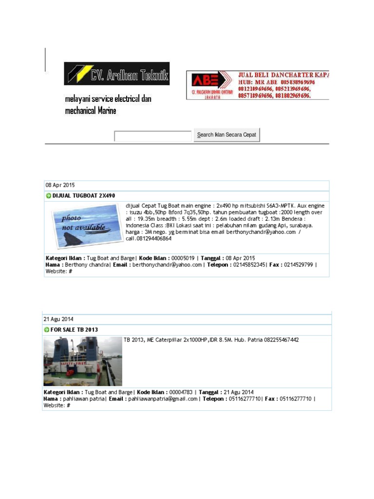 Data Kapal IKLAN | PDF | Tugboat | Ships