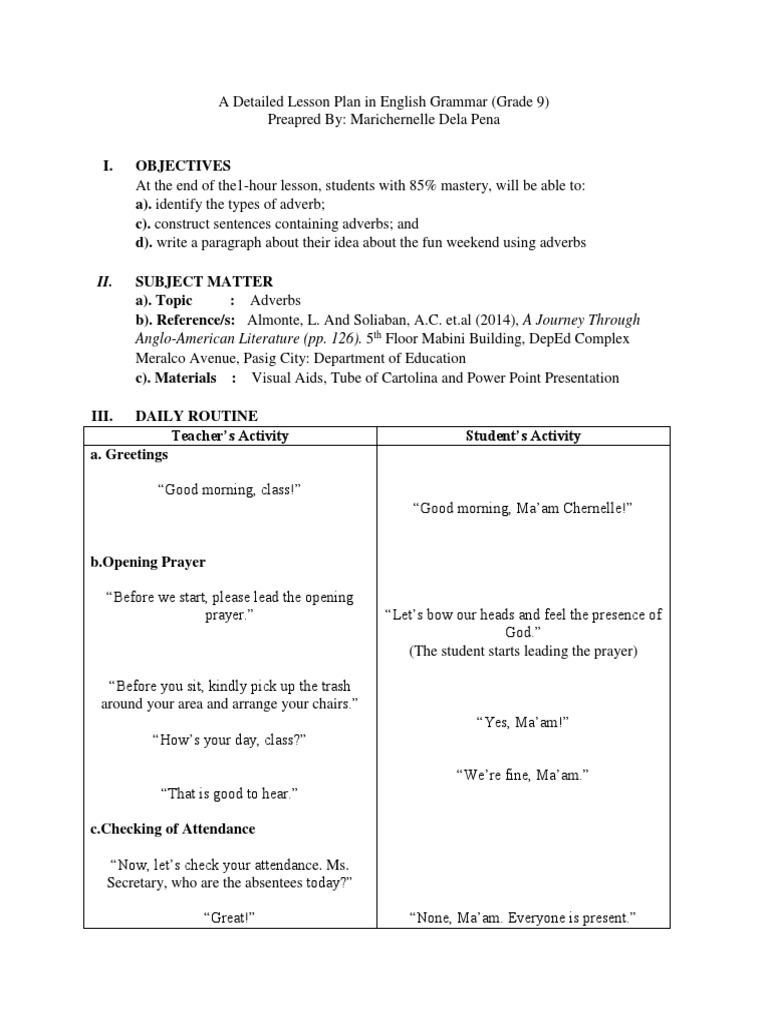 Adverb Lesson Plan | PDF | Adverb