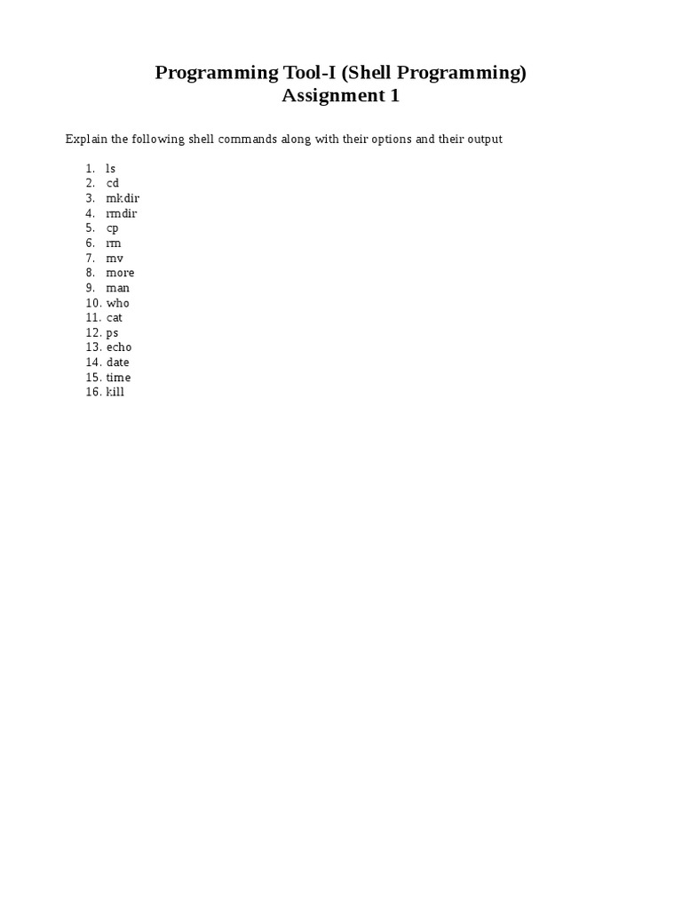Programming Tool-I (Shell Programming) Assignment 1 | PDF