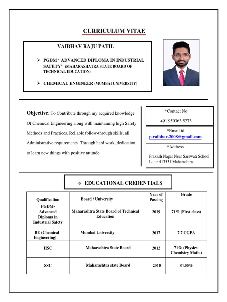 Curriculum Vitae: Vaibhav Raju Patil | PDF | Engineering | Nature