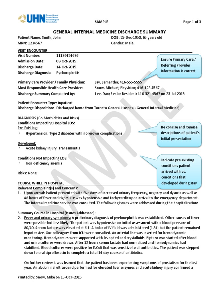 General Internal Medicine Discharge Summary | PDF | Patient | Medical ...