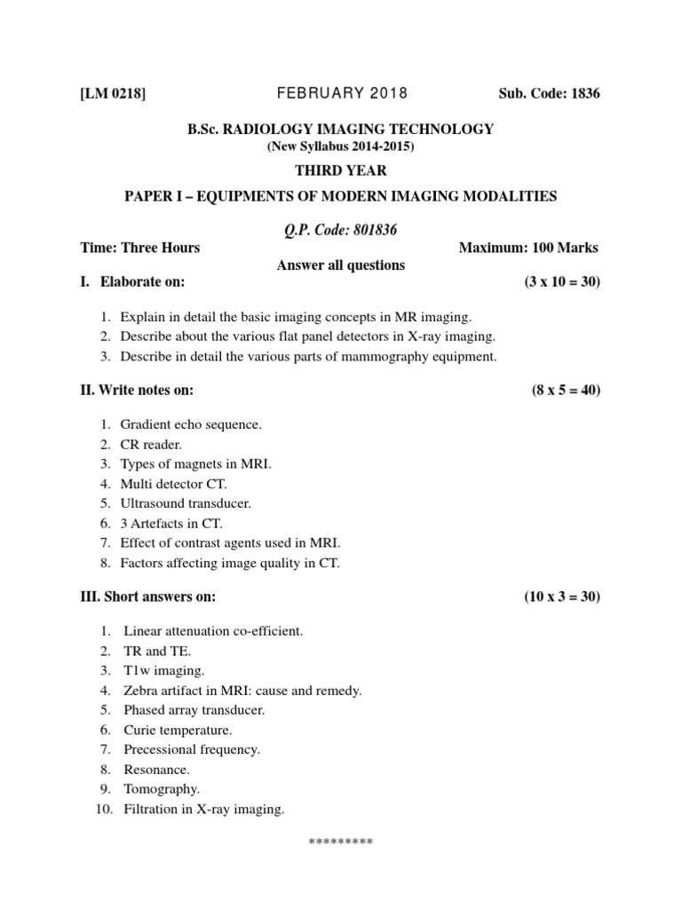 Question | PDF | Medical Imaging | Magnetic Resonance Imaging