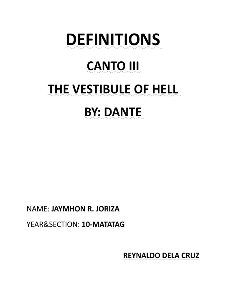 Canto Iii The Vestibule of Hell By: Dante: Definitions | PDF