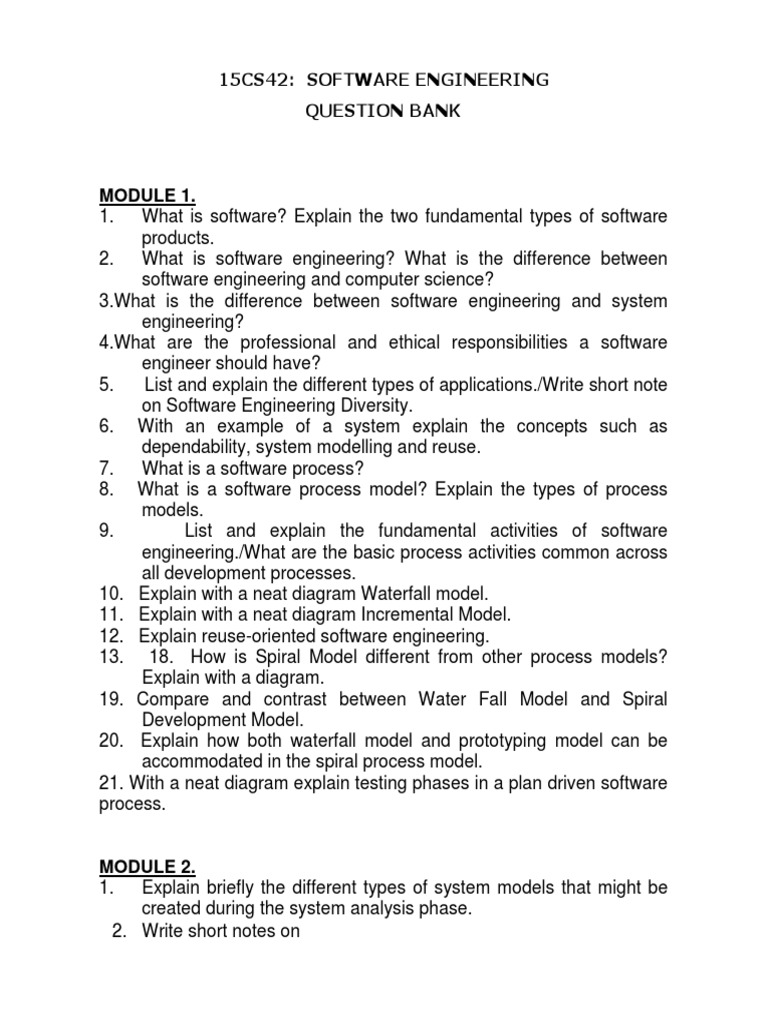 15Cs42: Software Engineering Question Bank | PDF | Scrum (Software ...