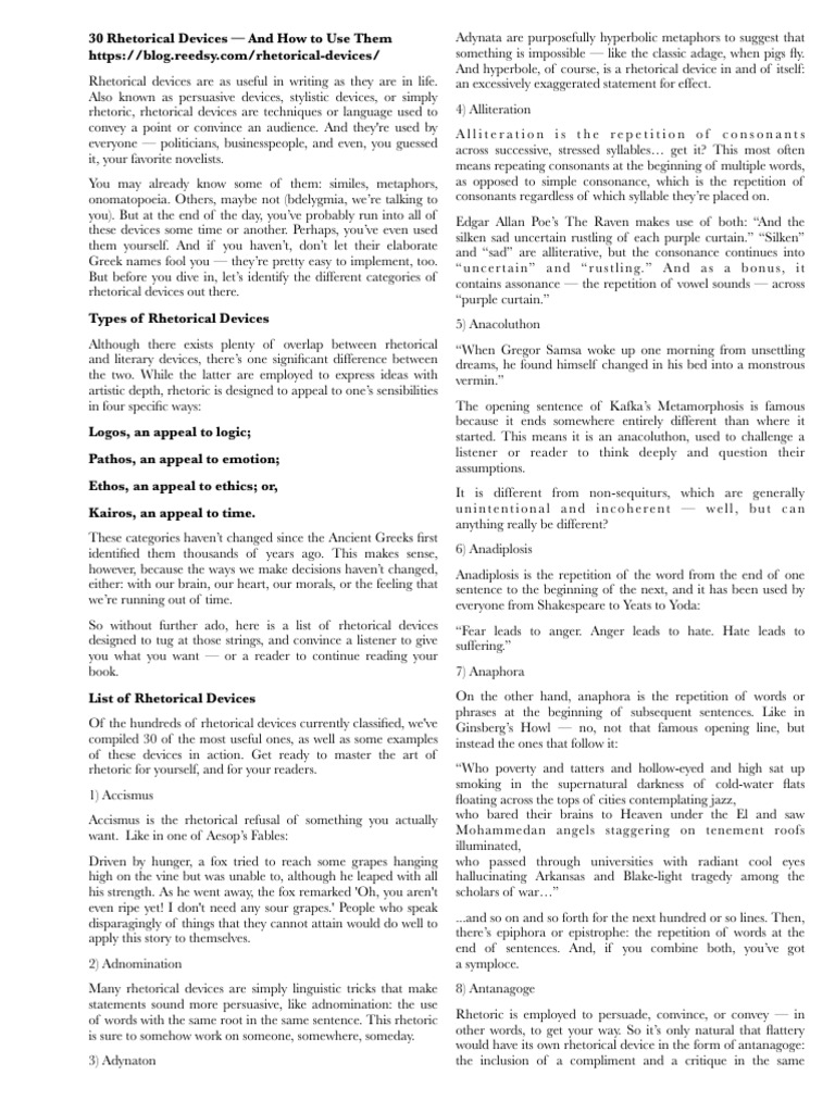 Rhetorical Devices Hand Out