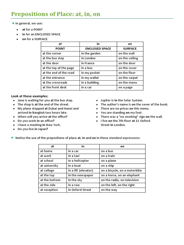 Prepositions of Place and Time Explained | PDF | Workweek And Weekend ...