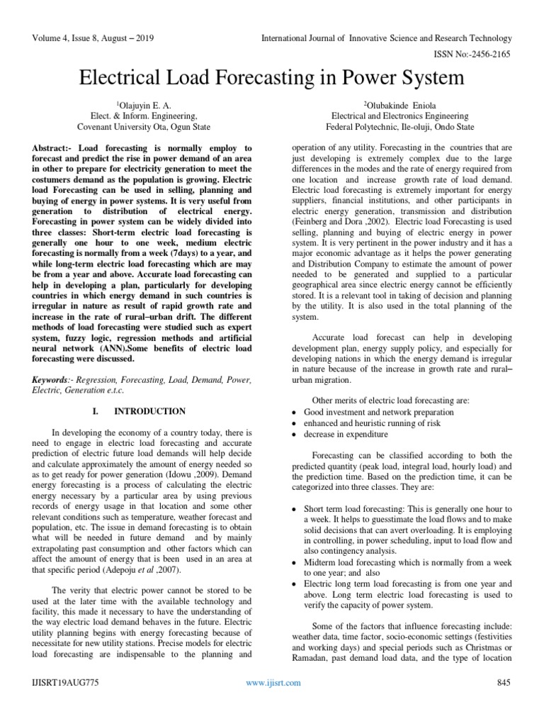 Electrical Load Forecasting in Power System | PDF | Artificial Neural ...