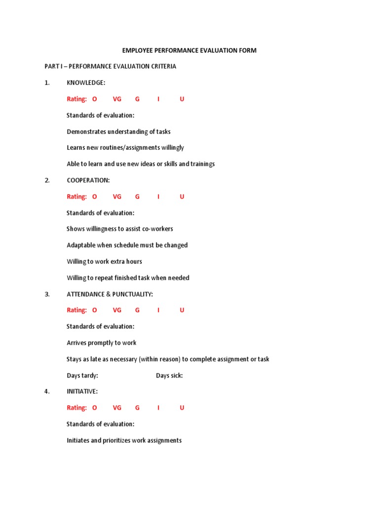 Employee Performance Evaluation Form | PDF | Employment | Performance ...