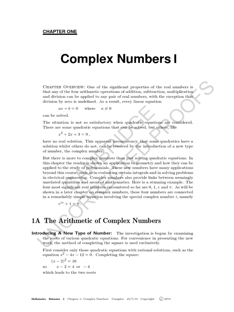 Cambridge Ext2 Ch1 Complex Numbers IWEB | PDF | Complex Number ...