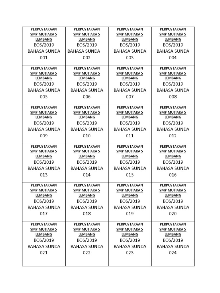 Label Buku B.sunda 2019 | PDF