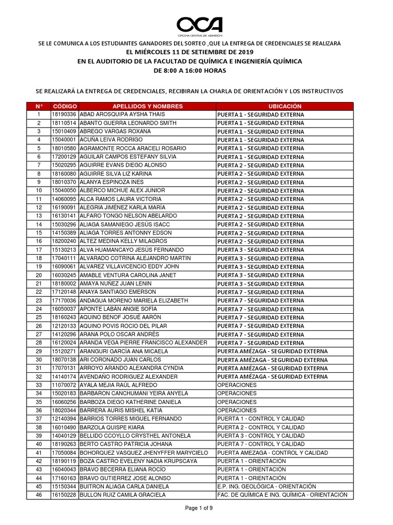 Lista de Alumnos Seleccionados | PDF