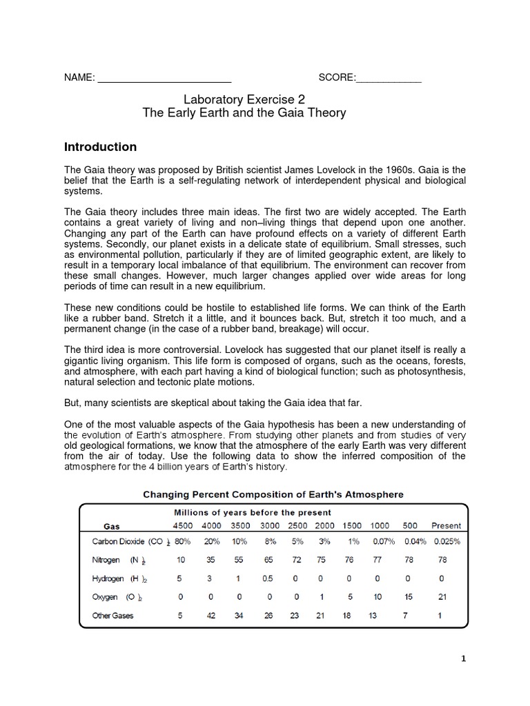Activity 2 Gaia Theory | PDF | Gaia Hypothesis | Atmosphere Of Earth