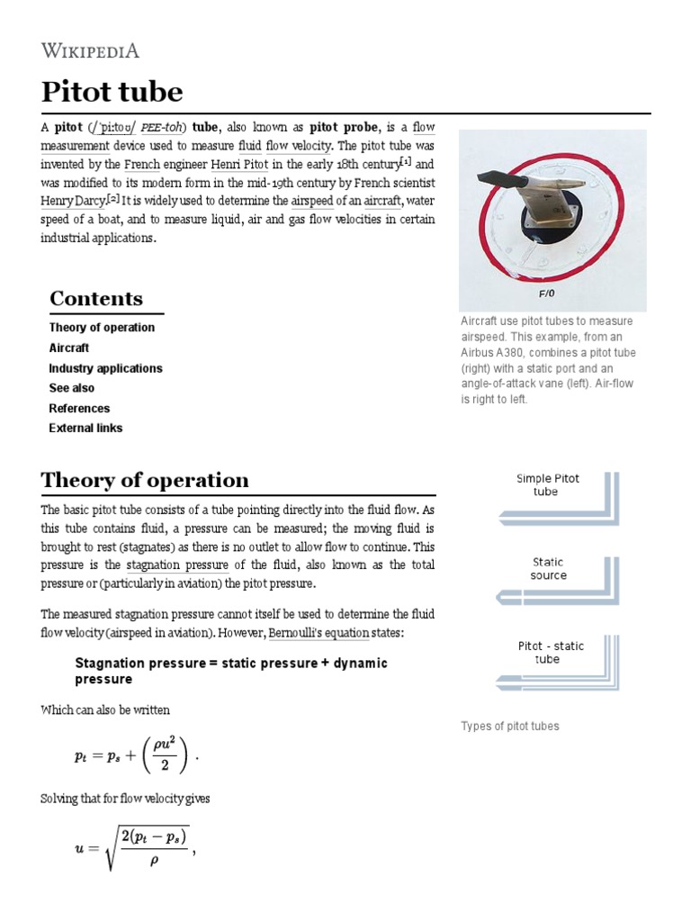 Pitot Tube - Wikipedia | PDF | Dynamics (Mechanics) | Aviation
