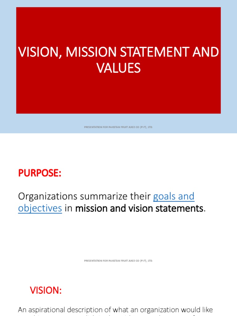 Vision, Mission & Values | PDF | Value (Ethics) | Goal