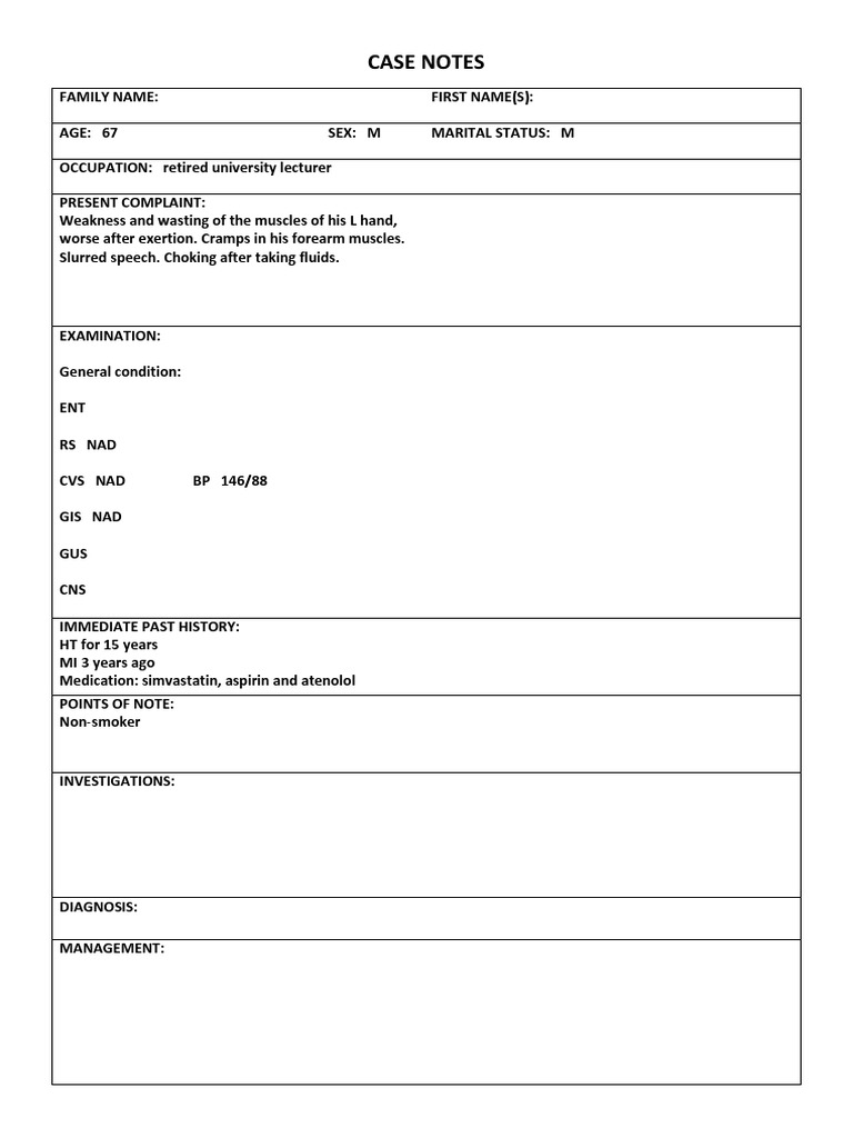Case Notes Template | PDF | Musculoskeletal Disorders | Rtt