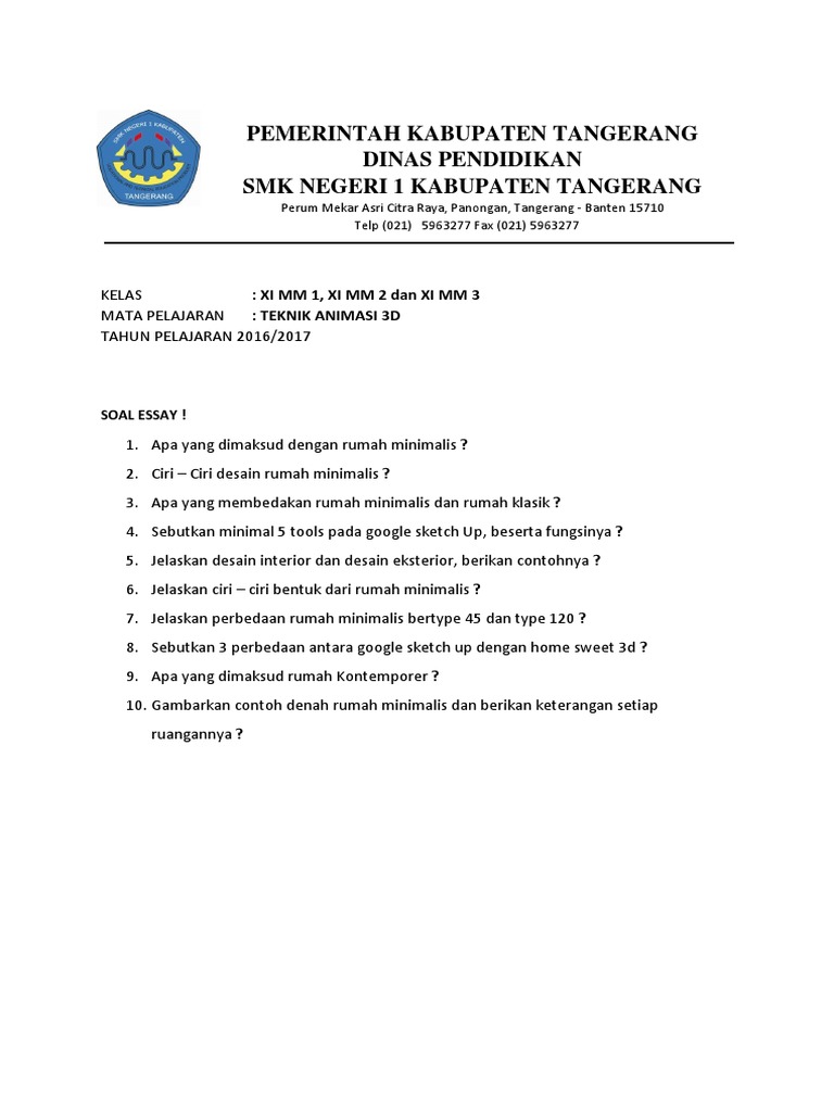 Soal UAS Semester 1 Teknik Animasi 3D XI MM | PDF