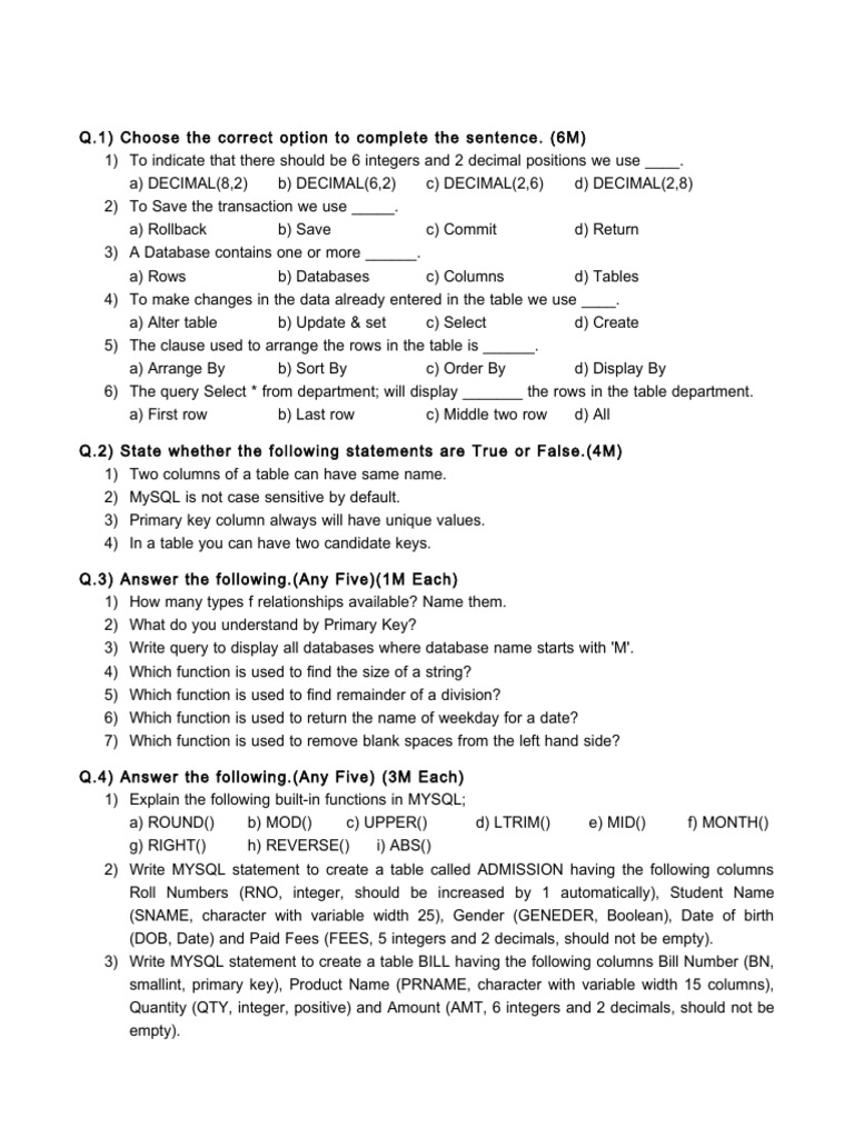 Tybcom Mysql Paper Pdf Table Database Information Science