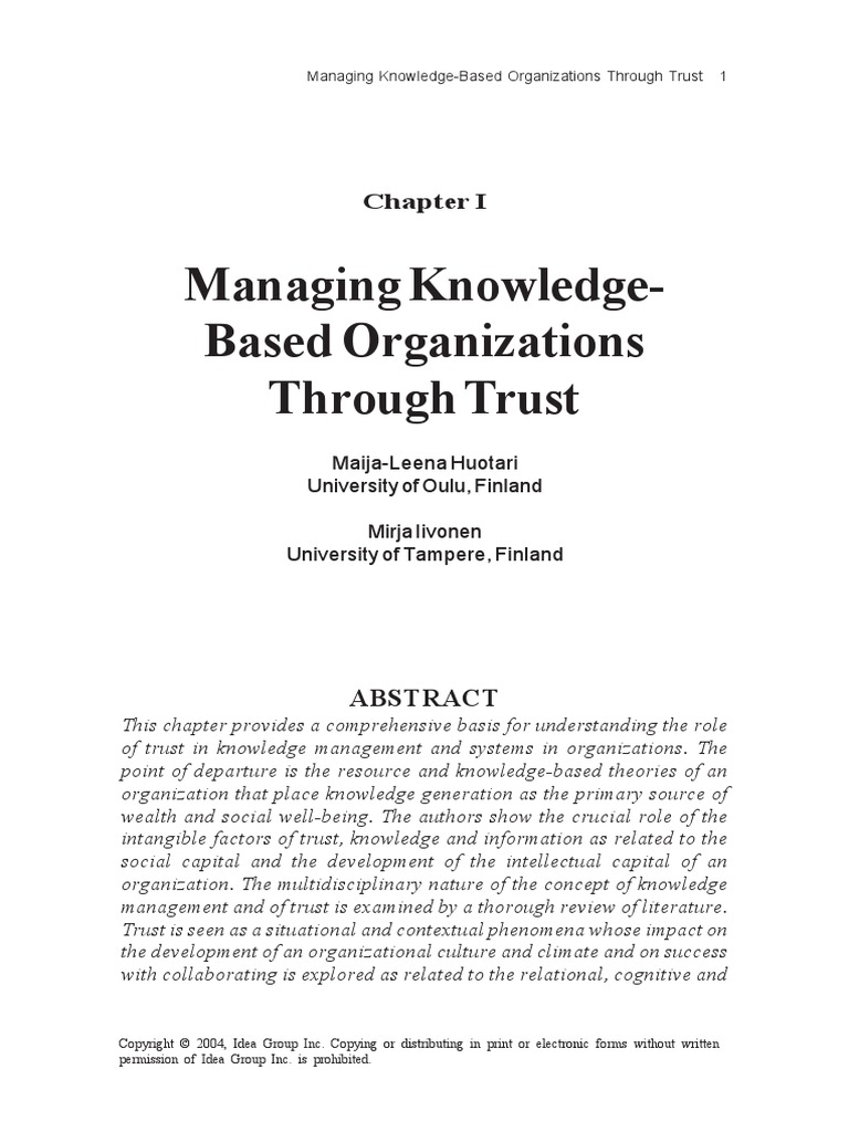 Managing Knowledge Based Organization Through Trust | PDF | Trust ...