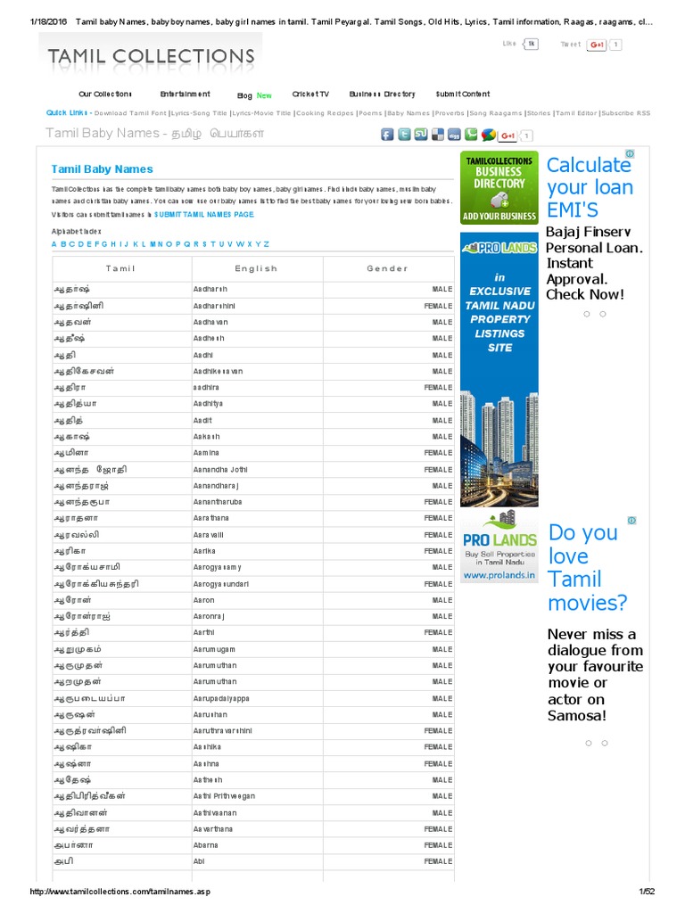 Baby Names | PDF | South India | Languages Of Tamil Nadu