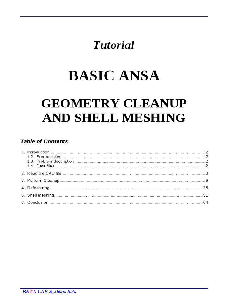 Basic Ansa: Geometry Cleanup and Shell Meshing | PDF | Computer Aided ...