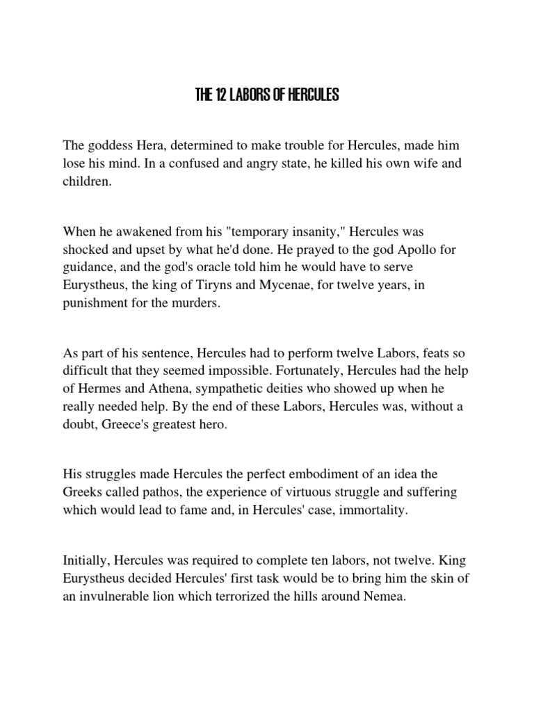 The 12 Labors of Hercules | PDF | Ancient Greek Religion | Greek Mythology