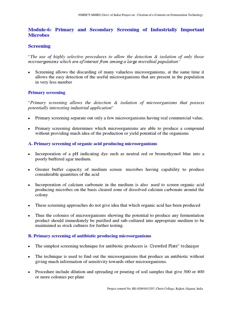 Theory Primary and Secondary Screening PDF | PDF | Growth Medium ...