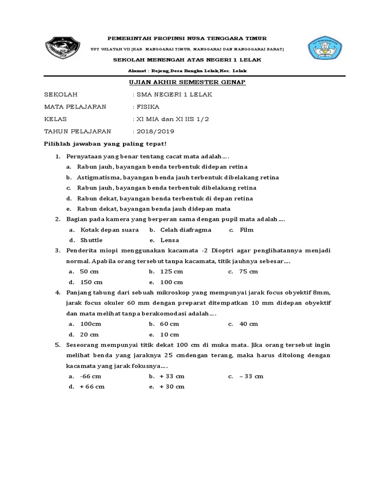 Soal Uas Fis Kelas Xi 2018 | PDF