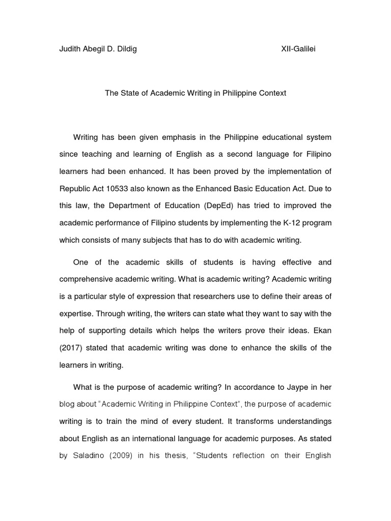 State of Academic Writing in The Philippine Context | PDF | Essays ...