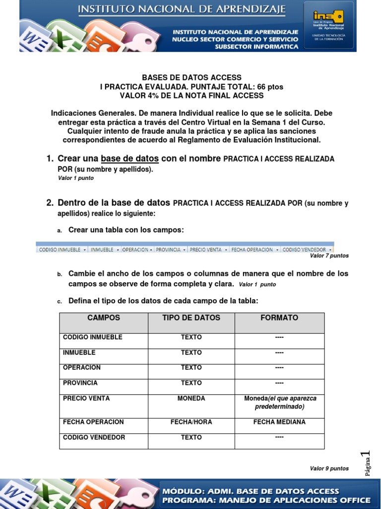 Introducción a Access: Práctica Evaluada | PDF | Tabla (base de datos) | Bases de datos
