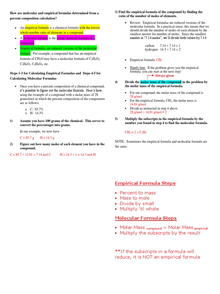 Empirical and Molecular Formula Notes PDF | PDF | Mole (Unit) | Molecules