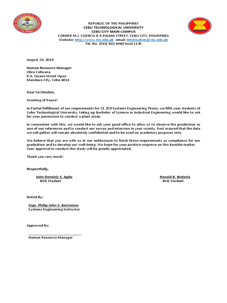 Example Letter For Company Study | PDF