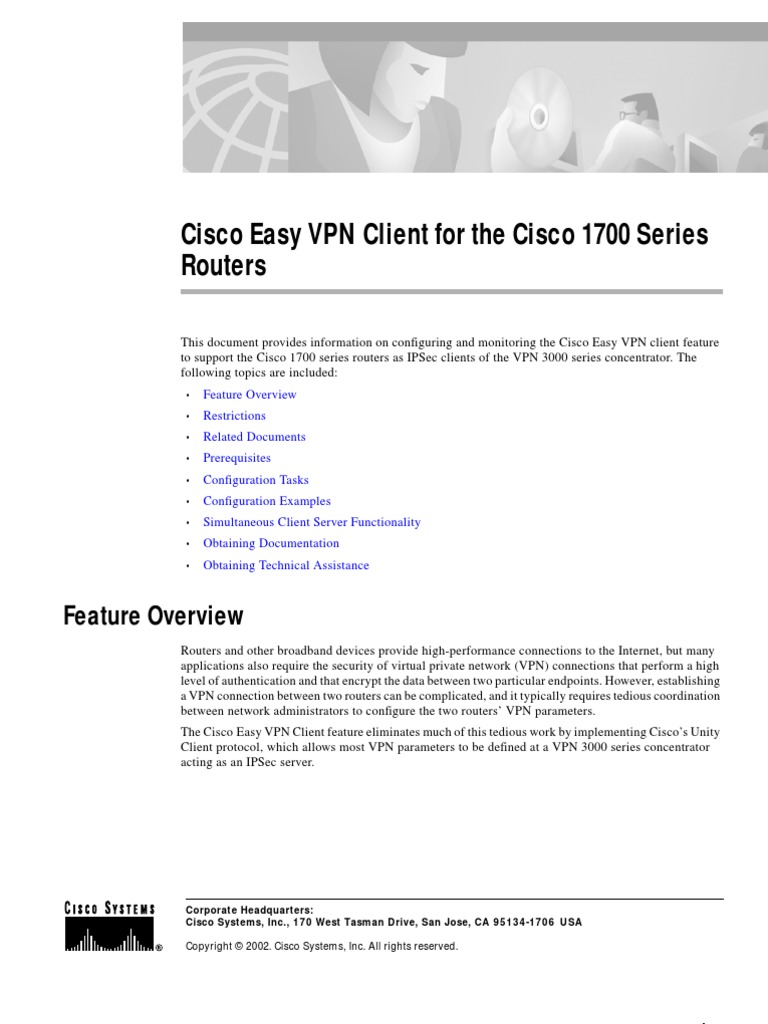 Cisco Easy VPN Client For The Cisco 1700 Series Routers: Feature Overview | PDF | Virtual ...