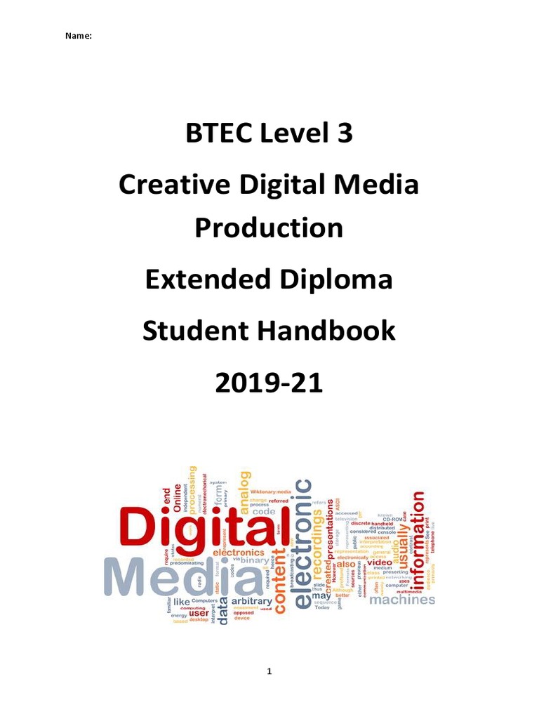 BTEC Level 3 Creative Digital Media Production Extended Diploma Student ...