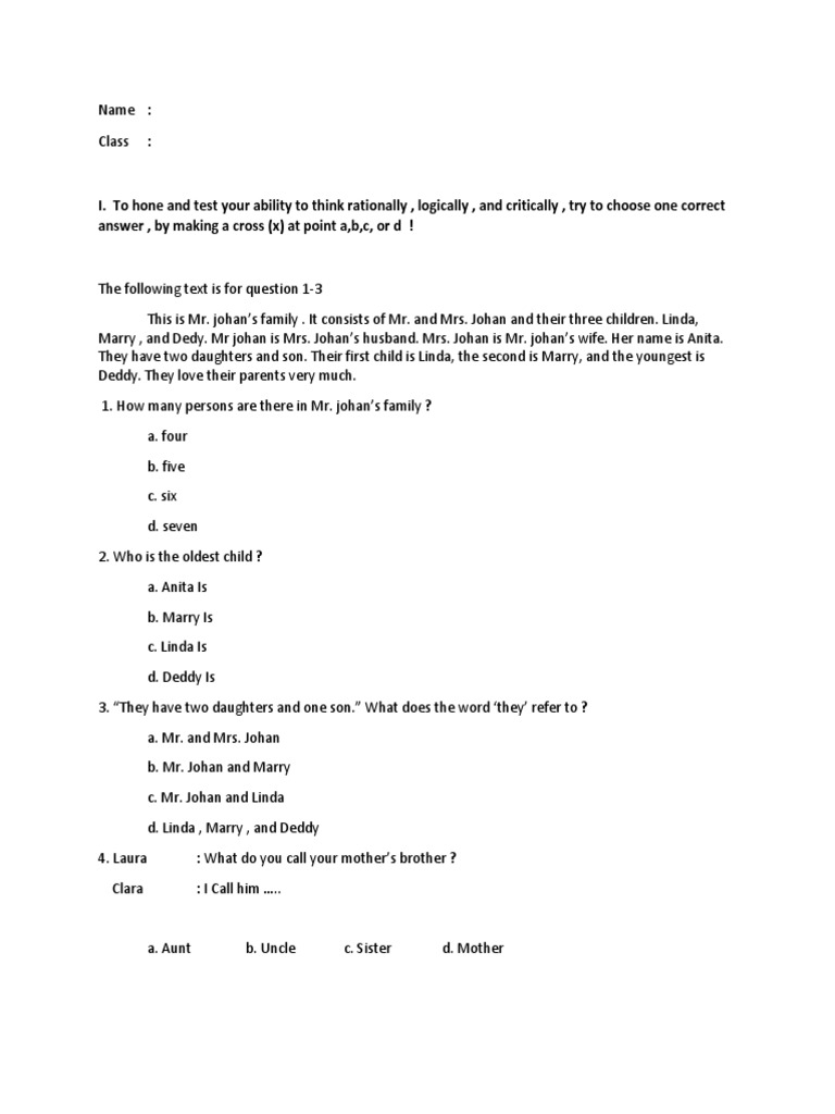 Family and English Language Quiz | PDF | Novels