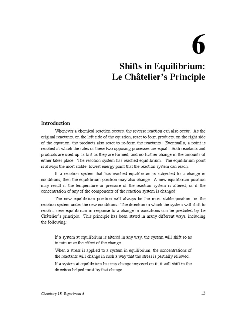 Shifts in Equilibrium: Le Châtelier's Principle: Chemistry 1B ...