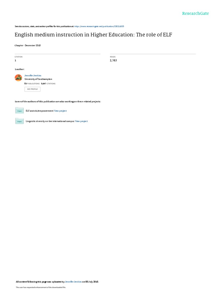 EMI - The Role of ELF | PDF | Multilingualism | English Language