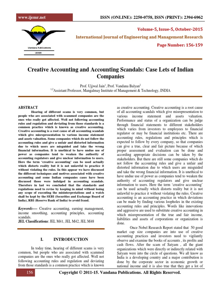 Creative Accounting and Accounting Scandals: Case Lets of Indian Companies | PDF | Historical ...