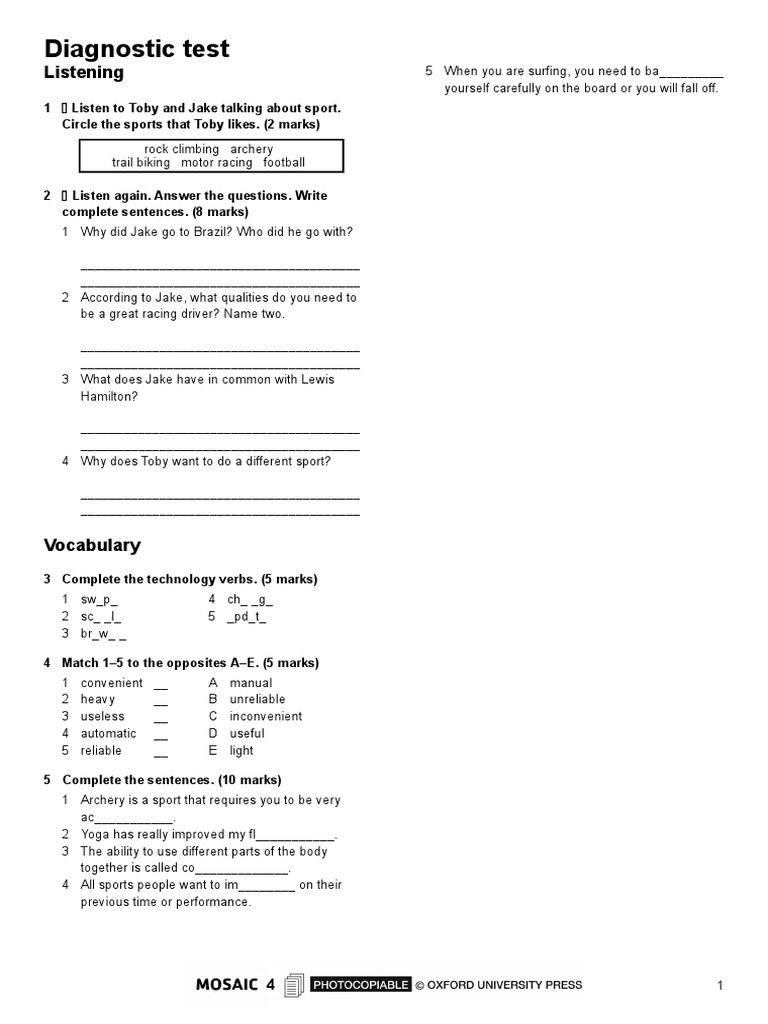 Mosaic TRD4 Tests Diagnostic | PDF | Schools | Learning
