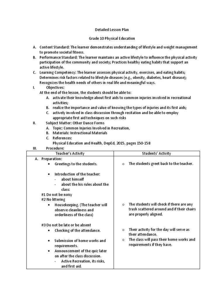 DLP in PE 10 Common Injuries | PDF | First Aid | Physical Education