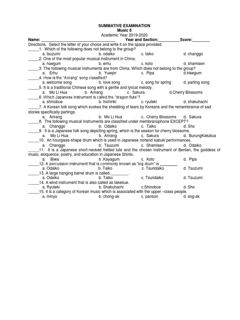 Mapeh 8 Quiz 2nd Quarter | PDF | Musical Instruments | Music Production