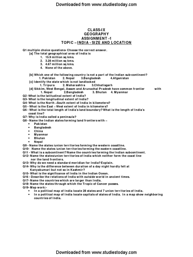 India Geography Assignment - Size and Location | PDF | Indian ...