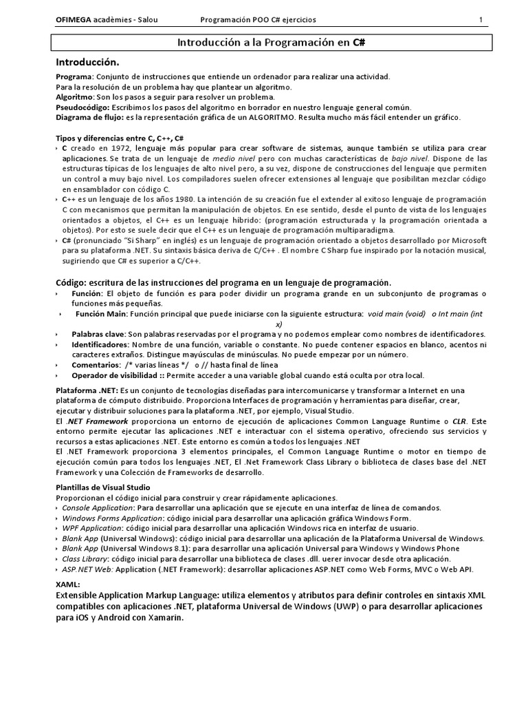 Programacion en Csharp | PDF | .NET Framework | Lenguaje de programación