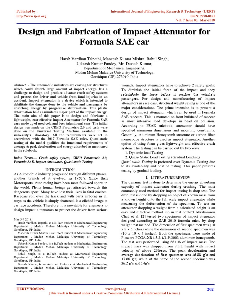 Design and Fabrication of Impact Attenuator For Formula Sae Car ...