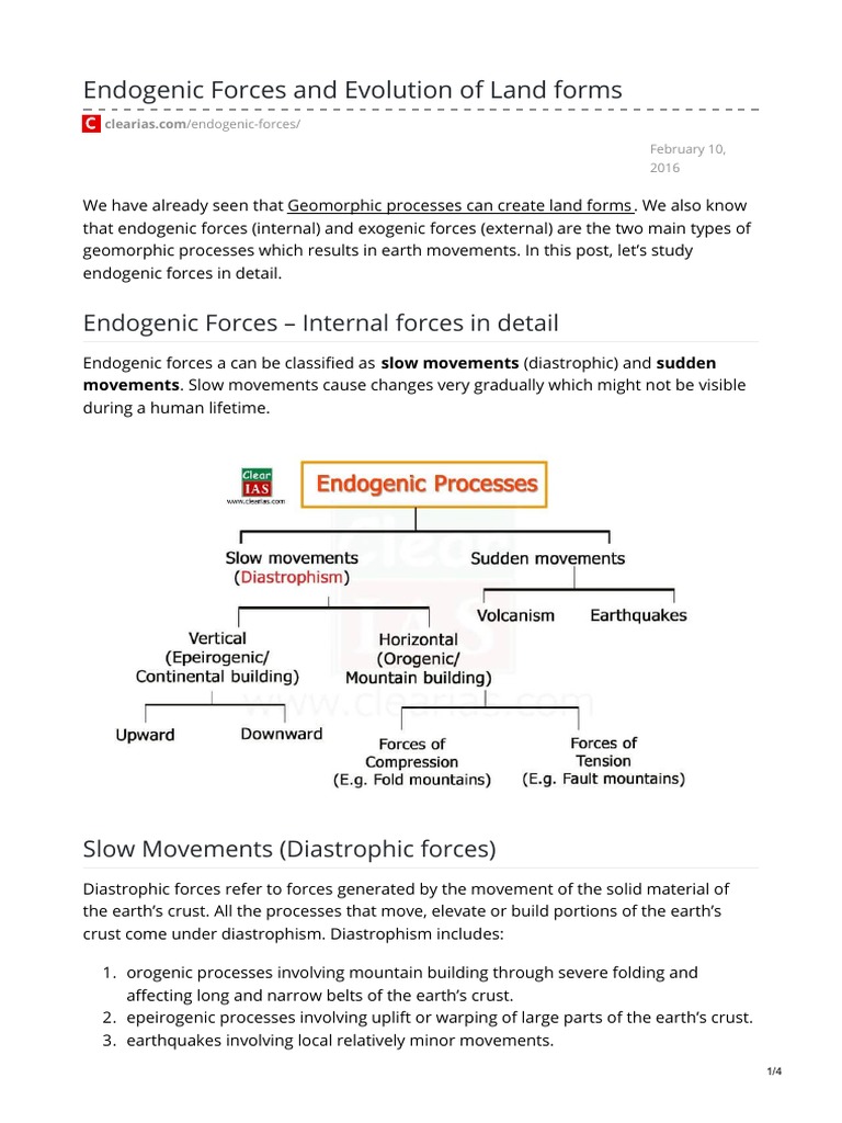Endogenic Forces and Evolution of Land Forms | PDF | Tectonics | Earth ...