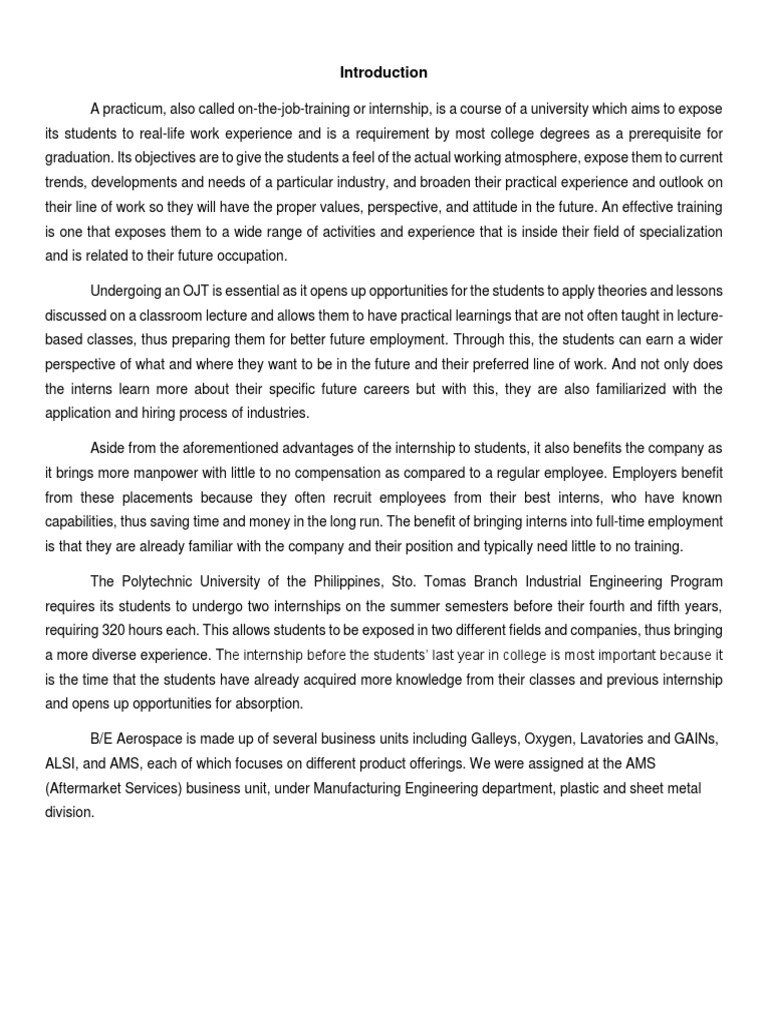 Introduction For Internship Manuscript | PDF | Internship | Job Hunting