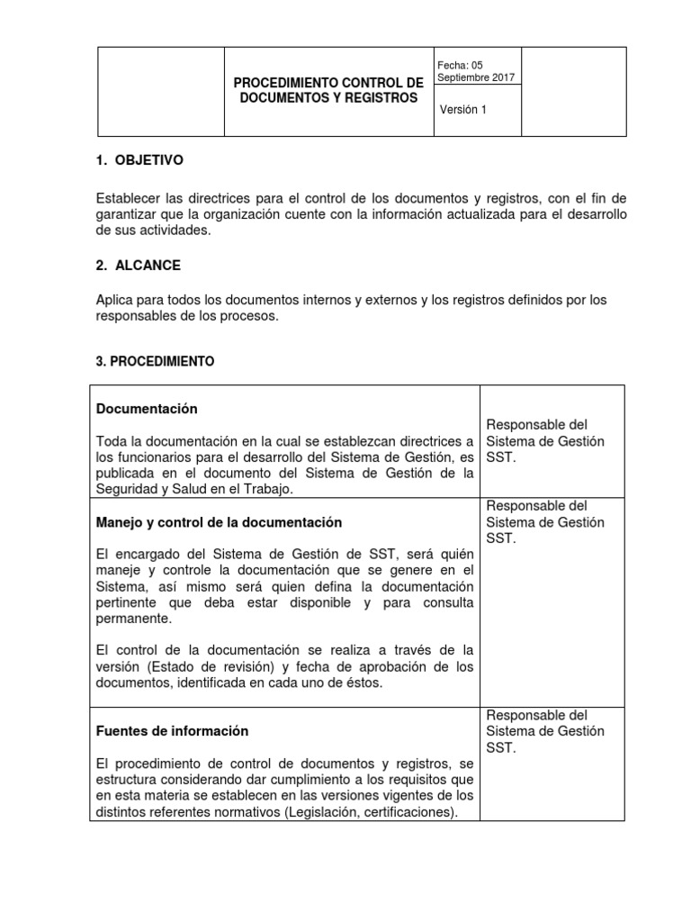 Procedimiento Control de Documentos y Registros | PDF | Contabilidad ...