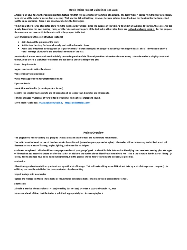 Movie Trailer Project Guide | PDF