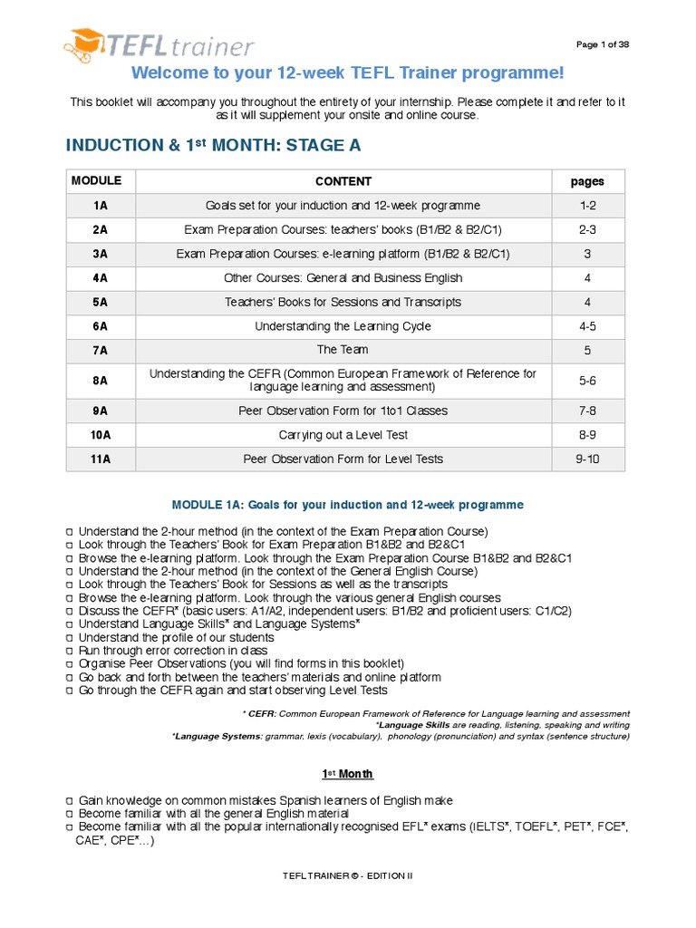 TEFL Trainer Booklet 12 Weeks | PDF | English Grammar | Verb
