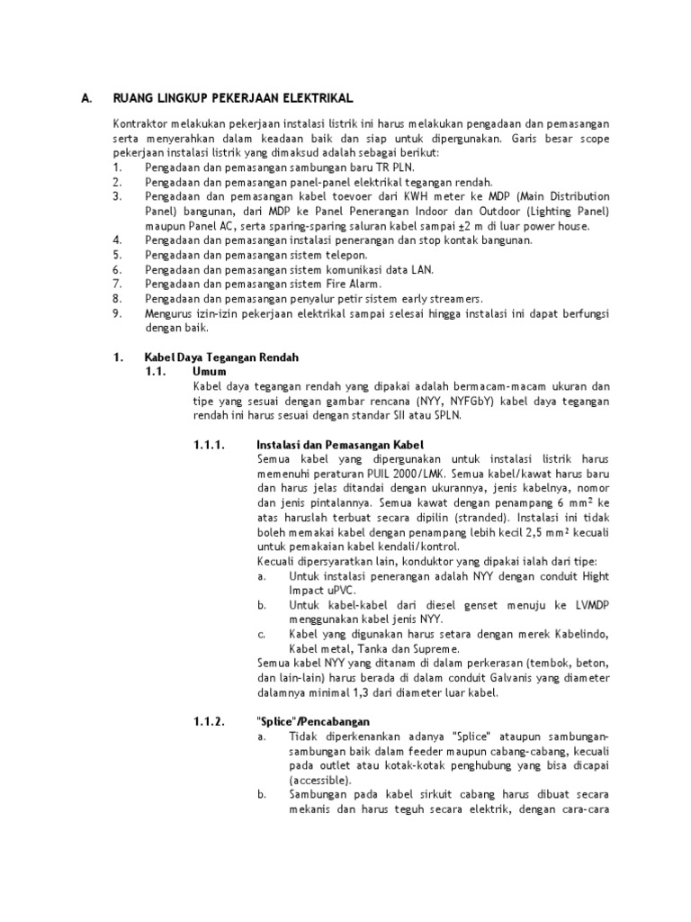 Ruang Lingkup Pekerjaan Elektrikal | PDF